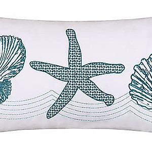 C&F Home Cora Blue Coastal Tropical Beach House Sea Life Shells Starfish Handcrafted Cotton Embroidered Pillow 12 x 24 Blue