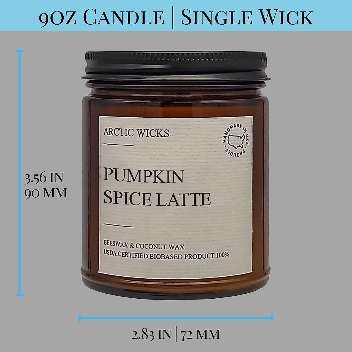Pumpkin Spice Latte Candles | Arctic Wicks Scented Candles Coconut & Beeswax Candles | 9oz Amber Non-Toxic Candle Fall Decor Candles Gifts Pumpkin Spice Candles for Autumn | USDA Certified Biobased