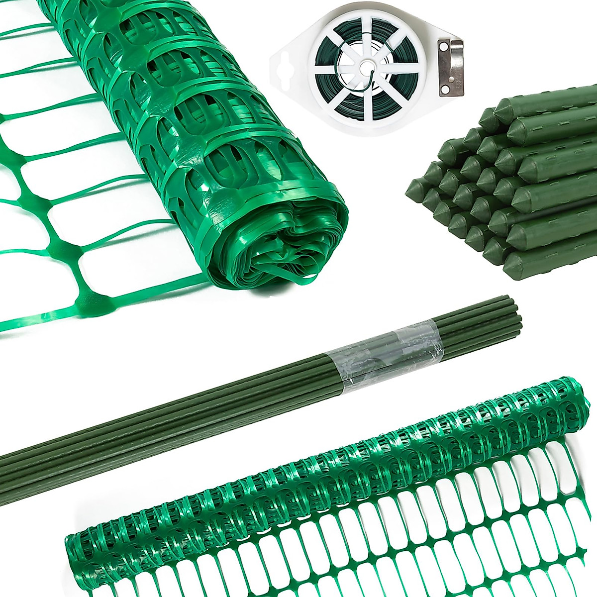 Safety Fence Plastic Mesh Fencing Roll,1 Roll with 25 Steel Stakes, Temporary Reusable Netting for Pool Fence, Garden, Construction