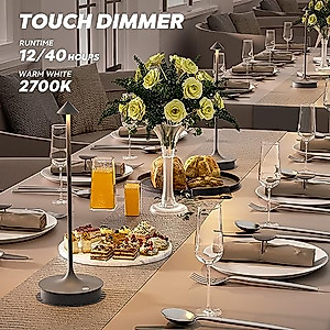 JICAI Set of 2 Cordless Table Lamp Rechargeable, 4000mAh LED Touch Table Lamp, Battery Operated Desk Lamp, Dimmable Portable Outdoor Waterproof Table Light for Restaurants/Bars/Outdoor(Gray)