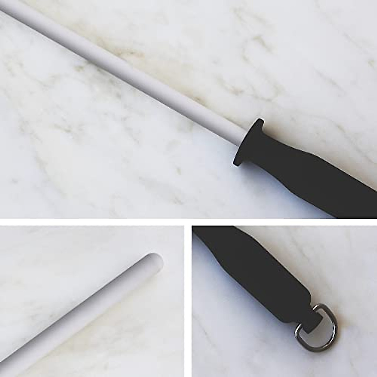 Messermeister 10” Ceramic Sharpening Rod - Knife Sharpener - Fine 1200 Grit - Break-Resistant Solid Ceramic Core, Large Sharpening Surface & Soft-Grip Handle