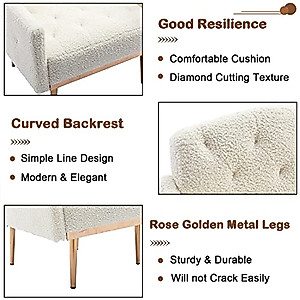 KINFFICT Modern Accent Chair, Upholstered Single Sofa Arm Chair for Living Room and Bedroom, Comfy Armchair with Solid Tapered Metal Legs, White