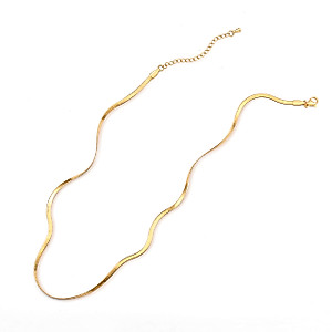 POTESSA 18k Gold Snake Chain Choker Necklace for Women Flat Herringbone Chain Fashion Stainless Steel Necklaces Simple Jewelry Christmas Gifts for Her