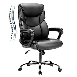 Sweetcrispy Office Chair - High Back Executive Leather Desk Chairs with Flip-up Arms (Fixed Armrest, Black)