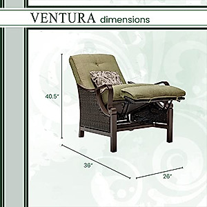 Hanover Ventura Steel Outdoor Patio Woven Luxury Recliner with Brown Wicker, Vintage Meadow Green Cushions and Pillow