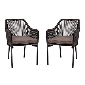Flash Furniture Kallie Set of 2 Indoor/Outdoor Stacking Club Chairs with Arms - UV Resistant Woven Black Seat & Back - Gray Zippered Cushions - Black Aluminum Frame