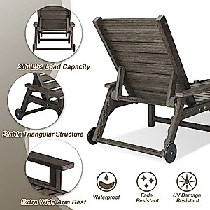 ACUEL Chaise Lounge Chairs for Outside, HDPE Outdoor Lounge Chairs with Adjustable Backrest, Wheels, Armrest, All Weather Poly Lumber Recliner for Patio, Poolside, Porch (Dark Brown)
