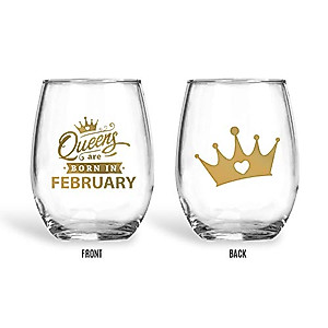 Bad Bananas February Birthday Gifts for Women - Queens Are Born In February 21oz Stemless Wine Glass - Pisces or Aquarius Zodiac Gifts For Her Happy Birthday Gifts for Moms, Best Friends, Sisters