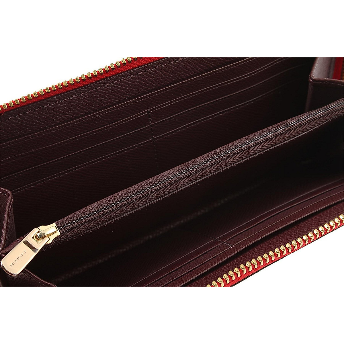 Coach Accordion Zip Wallet in Geometric ColorBlock, F57605 (Strawberry/Oxblood Multi)
