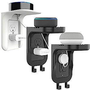 WALI Bundle – 2 Items: Outlet Shelf for Bathroom 2 Pack, Black and Outlet Shelf Wall Holder 1 Pack, White