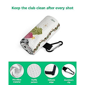 Golf Towel Xmas Colored Christmas Tree,Waffle Pattern Microfiber Club Cleaner Golf Towels with Carabiner Clip for Women Men Dad,Golden Snowflake Pine Cone Golf Towel for Golf Bags Accessories,24x16in