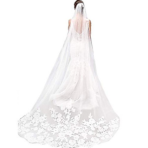 MisShow,White Lace Edge Cathedral Length Wedding Bridal Veil with Comb