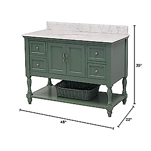 Beverly 48-inch Bathroom Vanity (Carrara/Sage Green): Includes Sage Green Cabinet with Authentic Italian Carrara Marble Countertop and White Ceramic Sink
