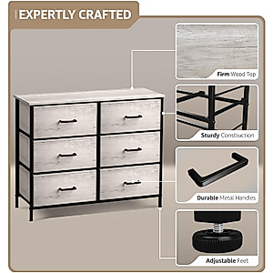 Sorbus Dresser with 6 Faux Wood Drawers - Chest Organizer Unit with Steel Frame Wood Top & Handle Easy Pull Fabric Bins for Clothes - Storage Furniture for Bedroom, Hallway, Living Room & Closet