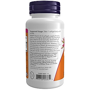 NOW Supplements, Vitamin D-3 1,000 IU, High Potency, Structural support*, 180 Softgels