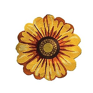 Judy Dre am Yellow Flowers Shape Round Area Rugs Handmade Sunflowers Rug Bedroom/Living Room/Kitchen/Bathroom Floral Floor Mat Non-Slip Washable Doormat 25.6" X 25.6"