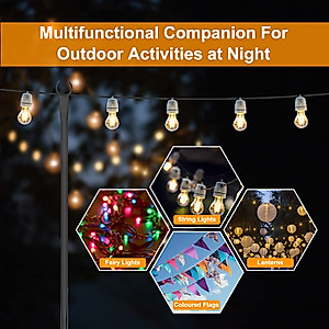 String Light Poles for Outside, 2 Pack 9ft 5 Prong Base Poles for Outdoor String Lights with Hooks- Garden, Backyard, Patio Light Poles for Wedding Party Deck Christmas