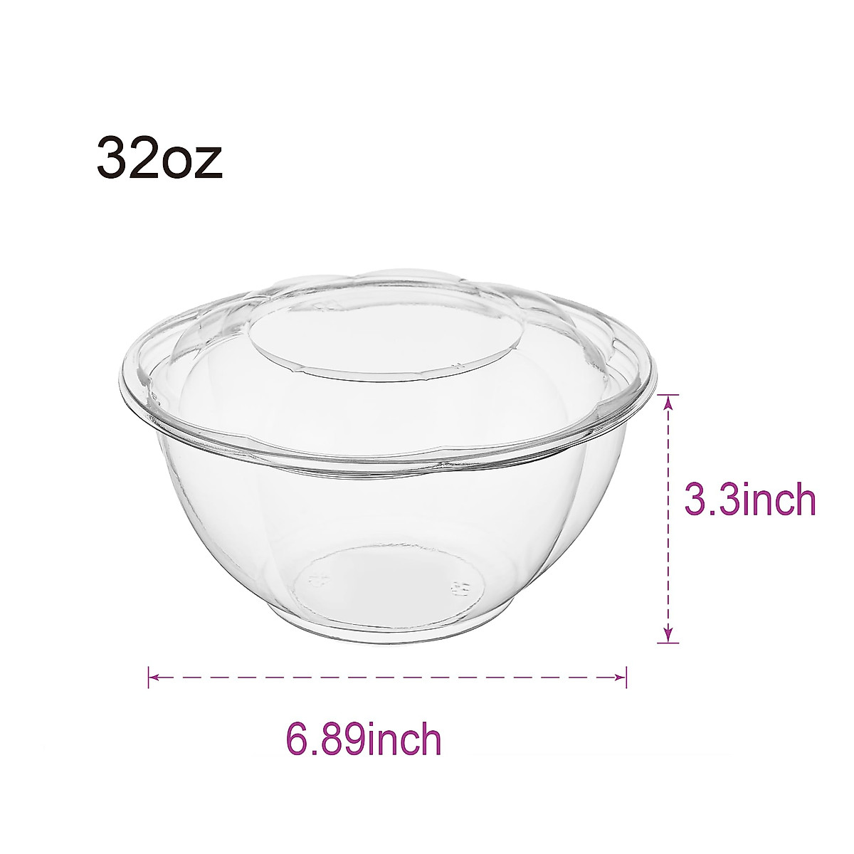FULING [32 oz. 50 Sets Clear Plastic Salad Bowls with Airtight Lids Disposable To Go Mixing Containers Serving for Fruit, Quinoa, Lunch and Meal Prep