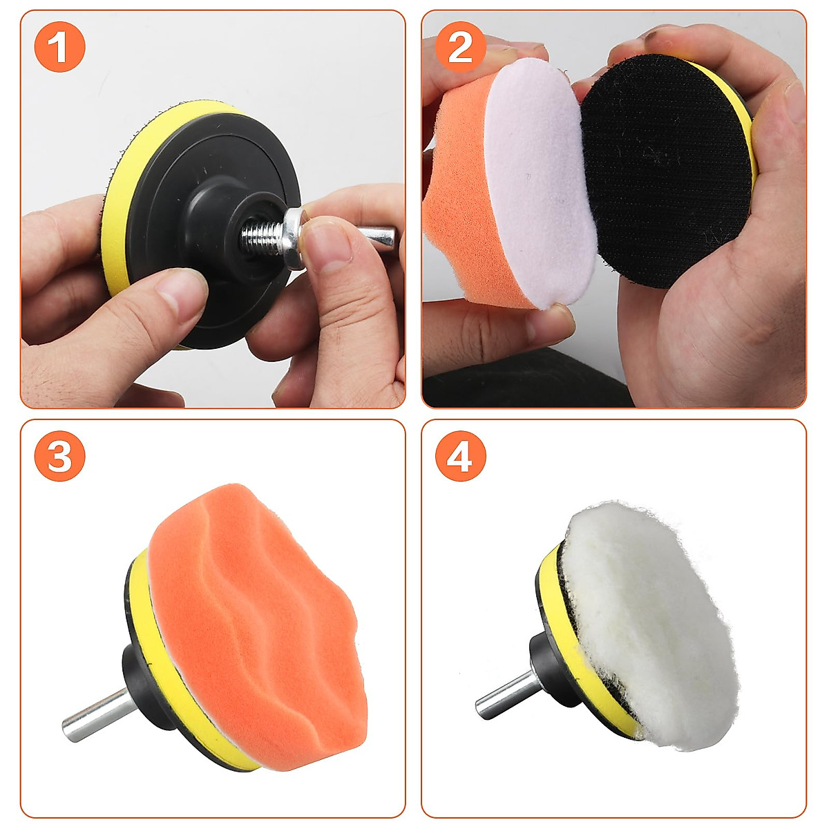 11Pcs Car Buffing Pads for Drill Polishing Pad for Drill Polishing Kit,3Inch Foam Polishing Pads,car buffers and Polishers kit,Wool Pads Wax Buffer Drill Polisher Attachment with M10Adapter
