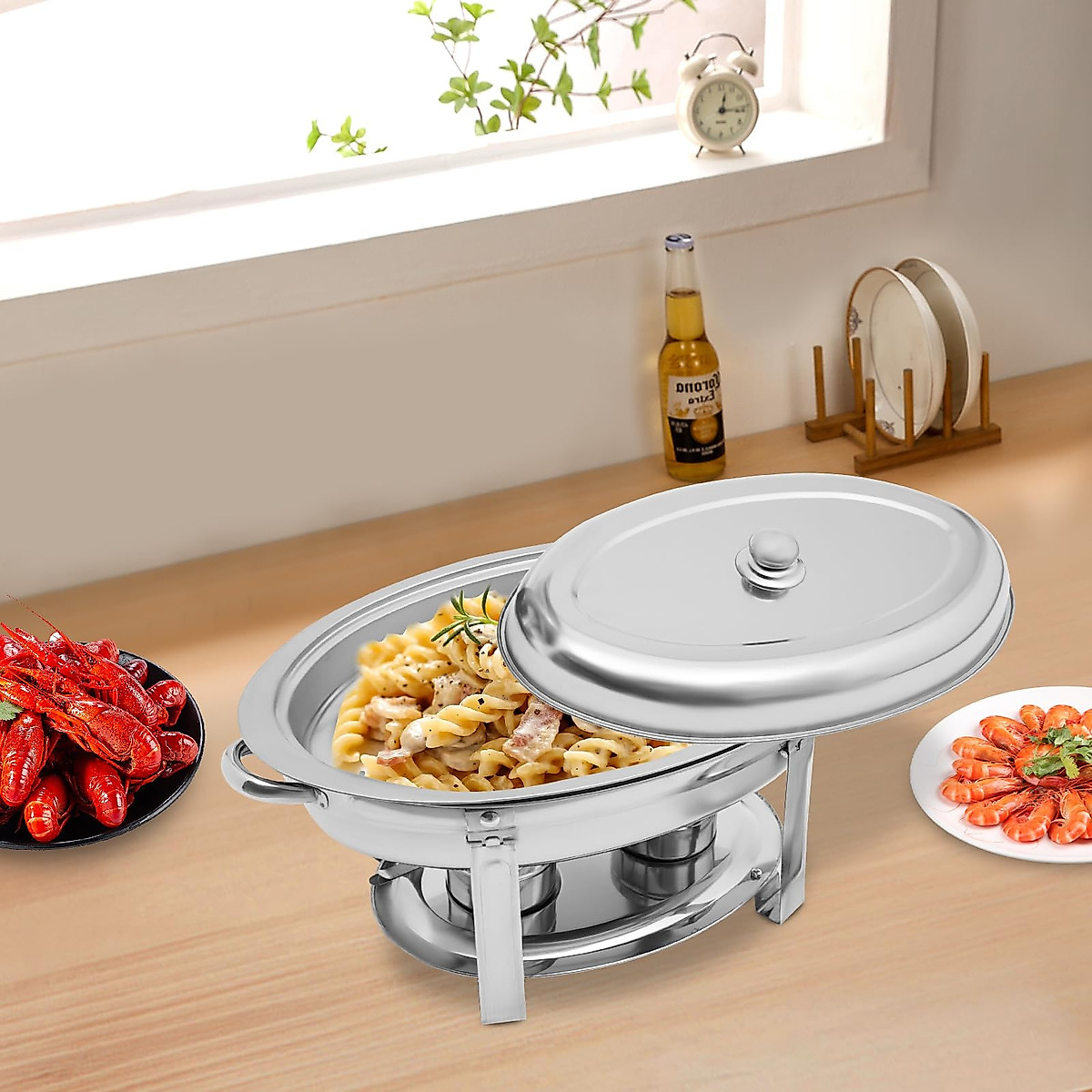 Shikiy 8.45QT Chafing Dish Food Warmer Pan, Stainless Steel Oval Chafers for Catering, Buffet Servers Food Heating Trays Buffet for Dinners, Catering, (Silver)