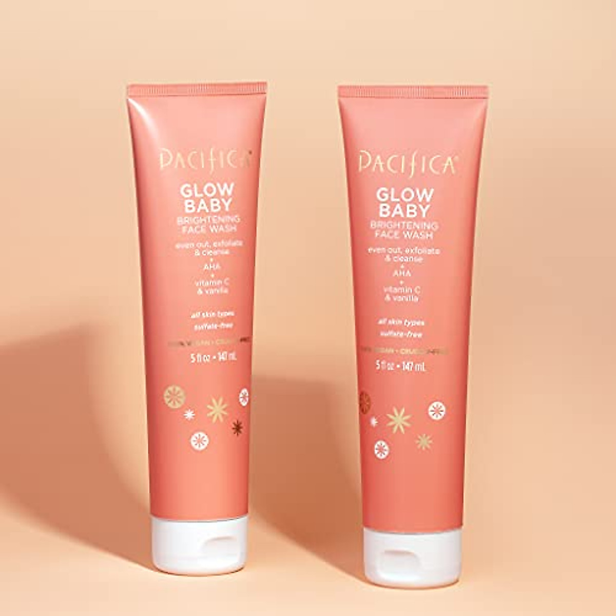 Pacifica Beauty Glow Baby Brightening Daily Face Cleanser, Exfoliate and Cleanse, Vitamin C, AHA for All Skin Types, Sulfate & Paraben, Vegan and Cruelty Free, Orange & Vanilla, 5 Fl Oz, Pack of 2