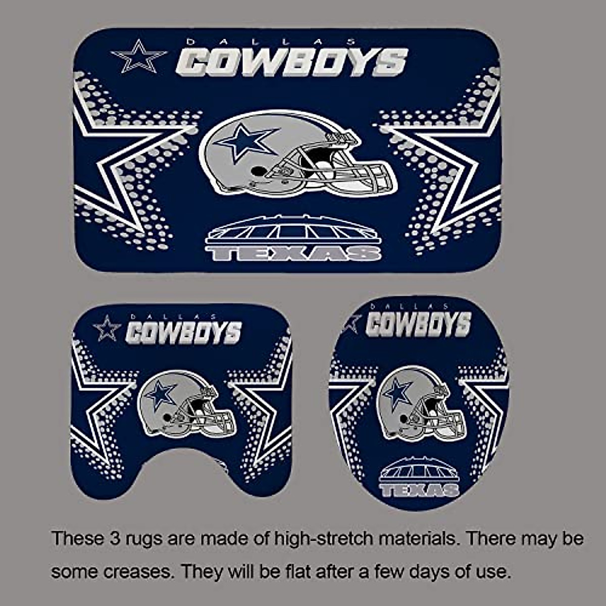 Namdeva 4PCS Sports Shower Curtain Set, American Football Helmet Stadium Grey Dots White Quotes Navy Blue Texas Star Touchdown Man Cave Bathroom Decor, Non-Slip Bath Mat, Gifts for Men Teenage Boys