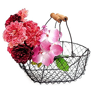 10" Oval Wire Basket with Wooden Handles - Vintage Style - By Trademark Innovations