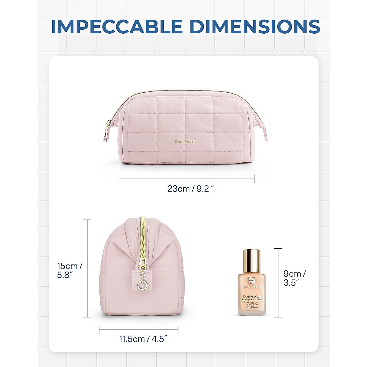 BAGSMART Makeup Bag Travel Cosmetic Bag, Puffy Padded Make Up Bags for Women Makeup Organizer Case, Wide-open Pouch Purse Travel Essentials Toiletries Accessories Brushes, Pink