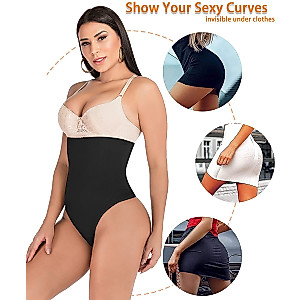 FLORATA Women's Thong Shapewear Tummy Control Butt Lifting Panties High Waist Body Shaper Briefs Black