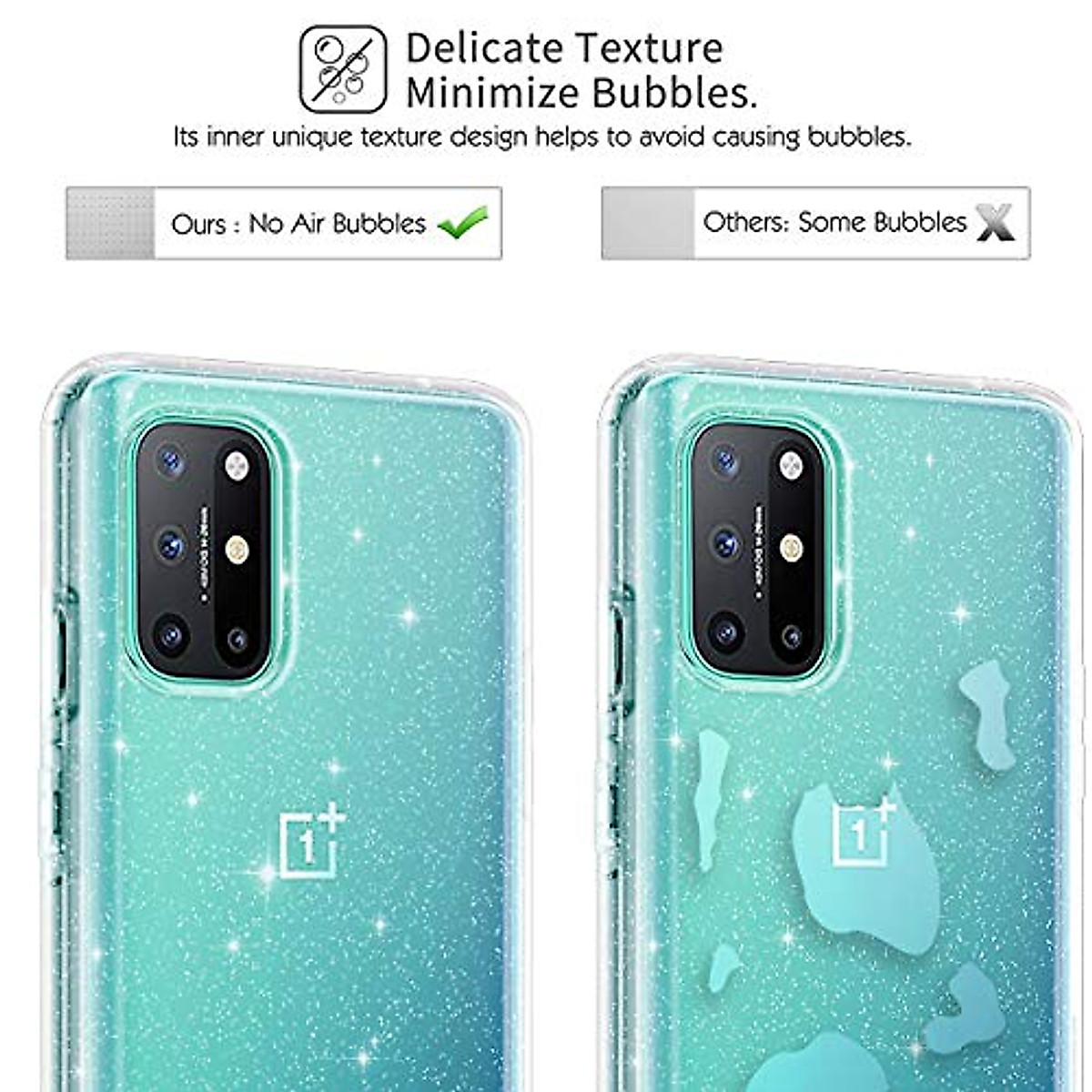 Lamcase for OnePlus 8T/OnePlus 8T+ 5G Case (2020), Crystal Clear Bling Sparkly Glitter Shiny Soft Flexible TPU Slim Fit Drop Protection Rugged Shockproof Cover Case for OnePlus 8T 2020, Clear Glitter