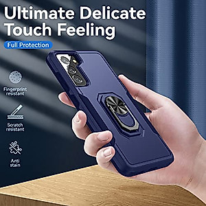 AFARER Series Designed for Samsung Galaxy S21 FE 5G Case Protection Double Layer Cover Hybird Soft + Hard Military-Grade Armor Heavy Duty Shockproof Matte Back with 360°Rotating Ring Kickstand-Blue