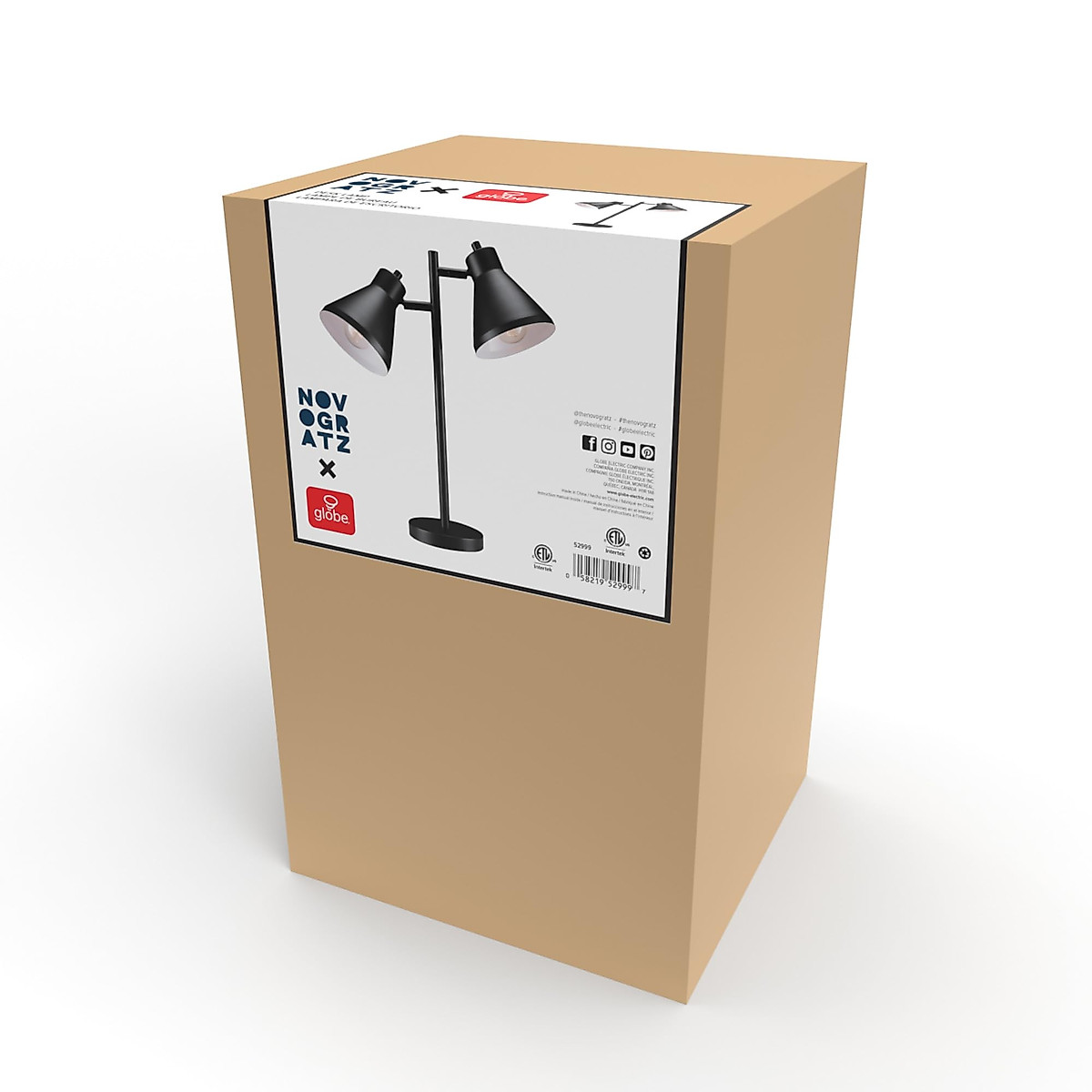 Novogratz x Globe Electric 52999 18" 2-Light Desk Lamp, Matte Black, On/Off Rotary Switch on Each Shade, Pivoting Lamp Heads, Industrial, Home Office Accessories, Desk Lamps for Home Office