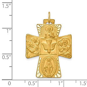 14k Yellow Gold Solid/Large 4-Way Brushed Matte Finish Pendant Charm Medal Cross