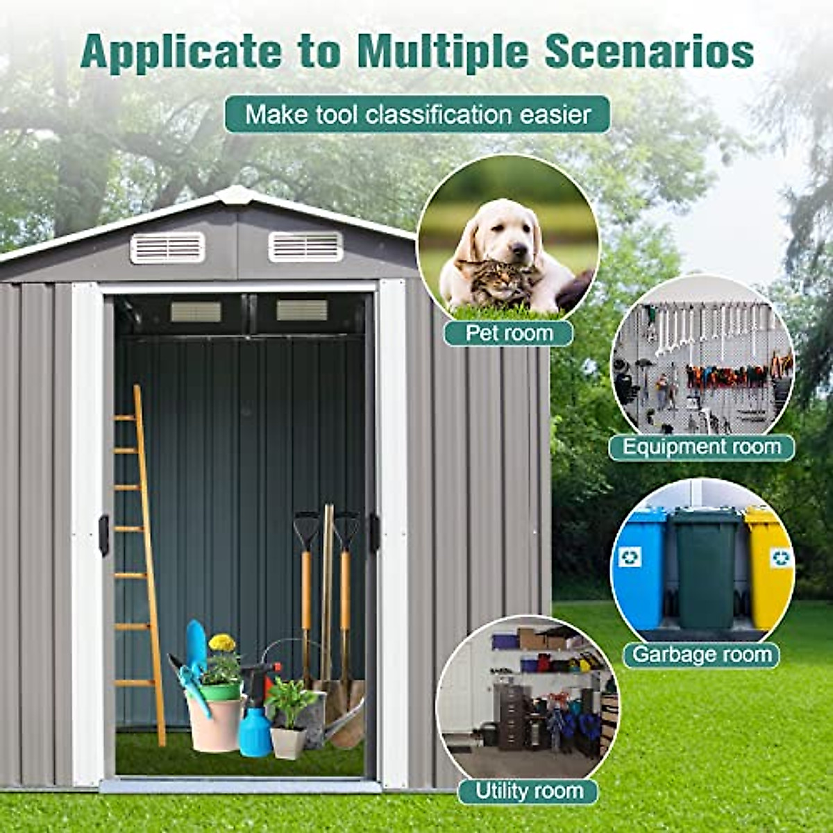 Steel Garden Storage Shed 6' x 4' - Utility Tool House with Vents Garden Storage House Metal Shed for Patio (Grey)