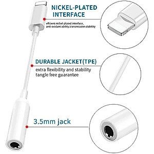 2 Pack [Apple MFi Certified] for iPhone 3.5mm Headphones Adapter, Lightning to 3.5 mm Headphone/Earphone Jack Audio Aux Adapter Dongle Compatible with iPhone 14 13 12 11 Pro XR XS Max X 8 7