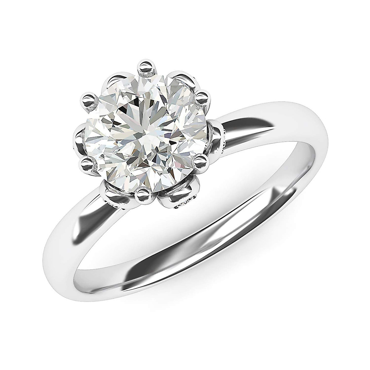 10k White Gold Romantic Flower Style 6-Prong Set 2.0 CT Genuine Moissanite Engagement Ring (9)