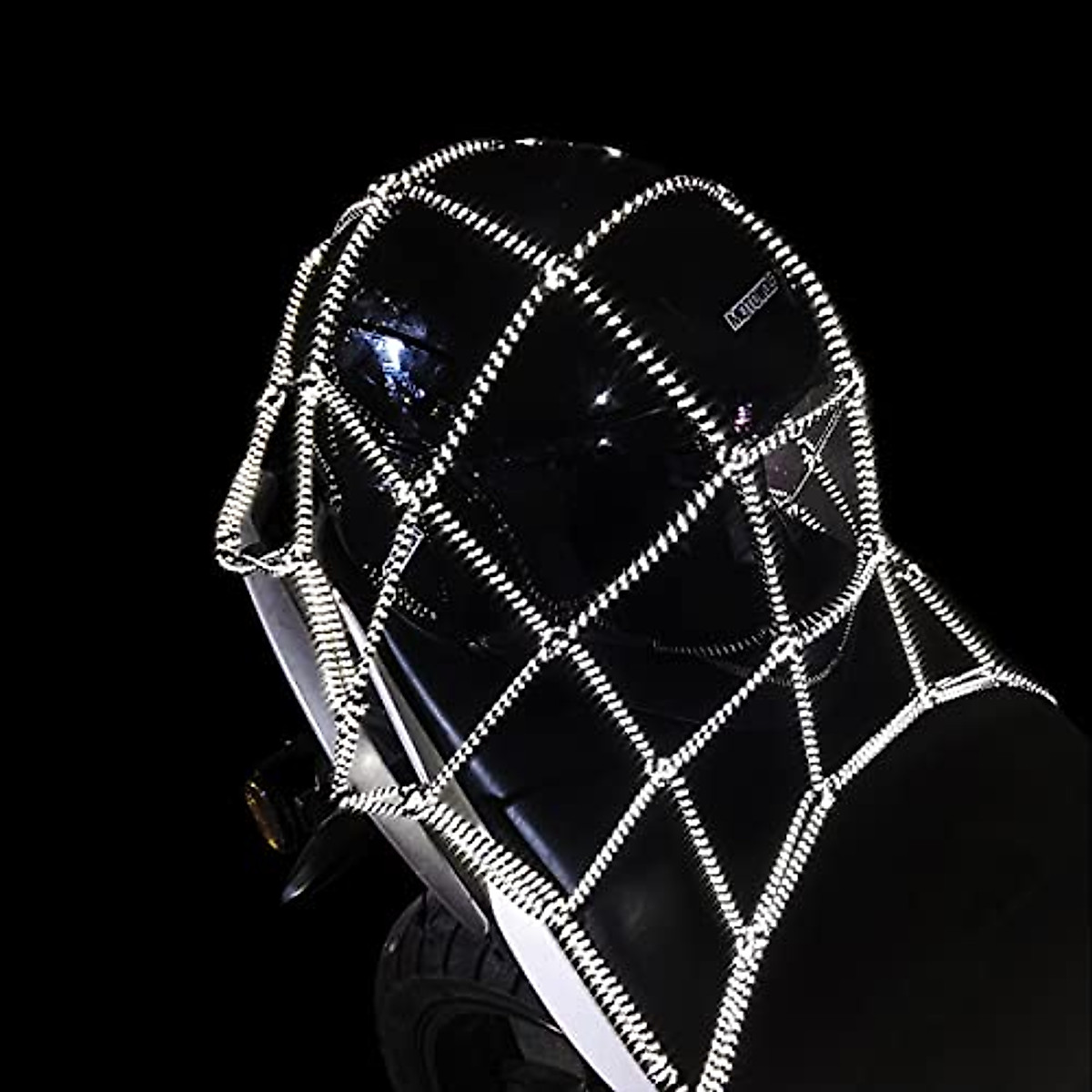 Motorcycle Reflective Cargo Net, 15.7"x15.7" Bungee Cargo Net Natural Latex Core, Stretchable Luggage Thicken Netting with 6 Hooks, Fuel Tank Helmet Mesh for Motorcycle Bikes ATVs UTVs (Black)