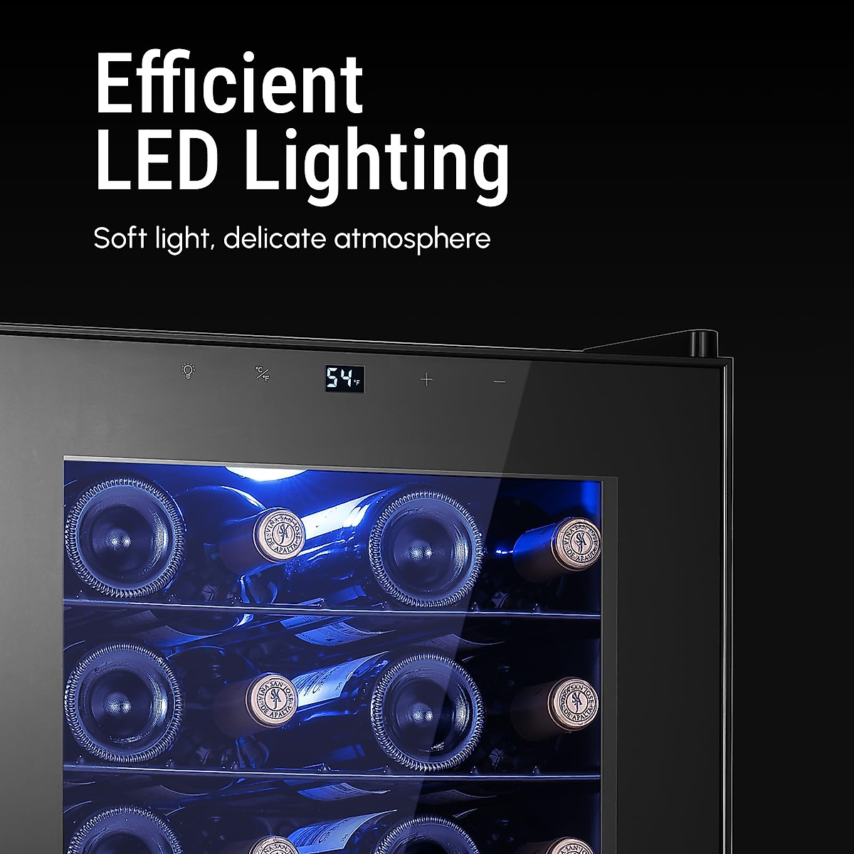 Yeego Wine Fridge, 46 Bottles Wine Cooler Refrigerator, 38-65℉ Freestanding Mini Fridge with Digital Temperature Control & Double-layer Glass Door & Blue Ambient Lights for Home, Kitchen, Office, Dorm