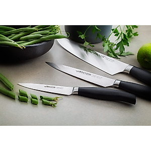 ARCOS Forged Kitchen Knife Set 3 Pieces (Paring Knife + Kitchen Knife + Chef's Knife). Stainless Steel Forged Nitrum. Polypropylene POM Handle. Series Clara. Black Color