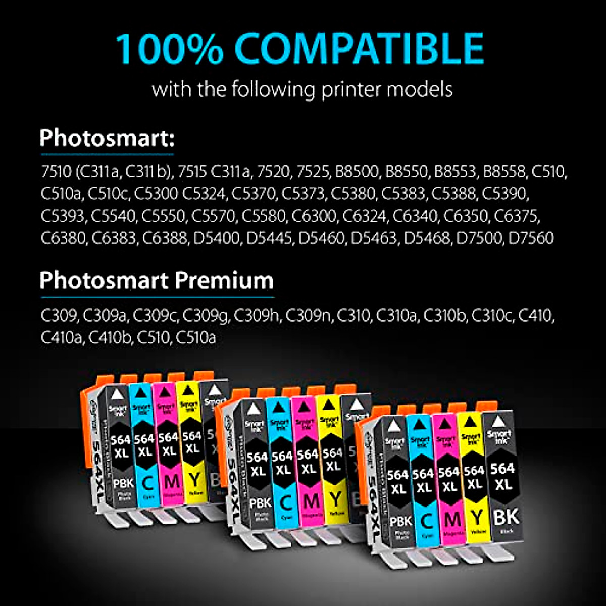 Smart Ink Compatible Ink Cartridge Replacement for HP 564 XL 564XL High Yield 15 Combo Pack (3 Black, 3PBK & 3 C/M/Y) for Photosmart 6525 6520 7520 5520 7510 5510 7525 DeskJet 3520 3522 OfficeJet 4620