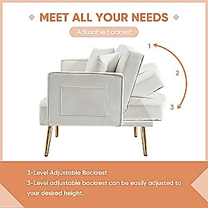 Antetek Convertible Futon Sofa Bed, 69-inch Modern Tufted Velvet Sleeper Sofa Couch Oversized Loveseat Sofa w/3 Adjustable Positions, 6 Metal Legs and Cup Holder for Living Room Bedroom Office, White