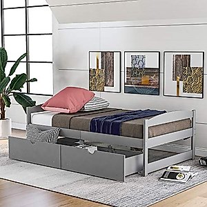 Lifeand Twin Size Daybed with 2 Drawers,Wood Storage Platform Bed for Kids Teens and Adults,No Box Spring Needed