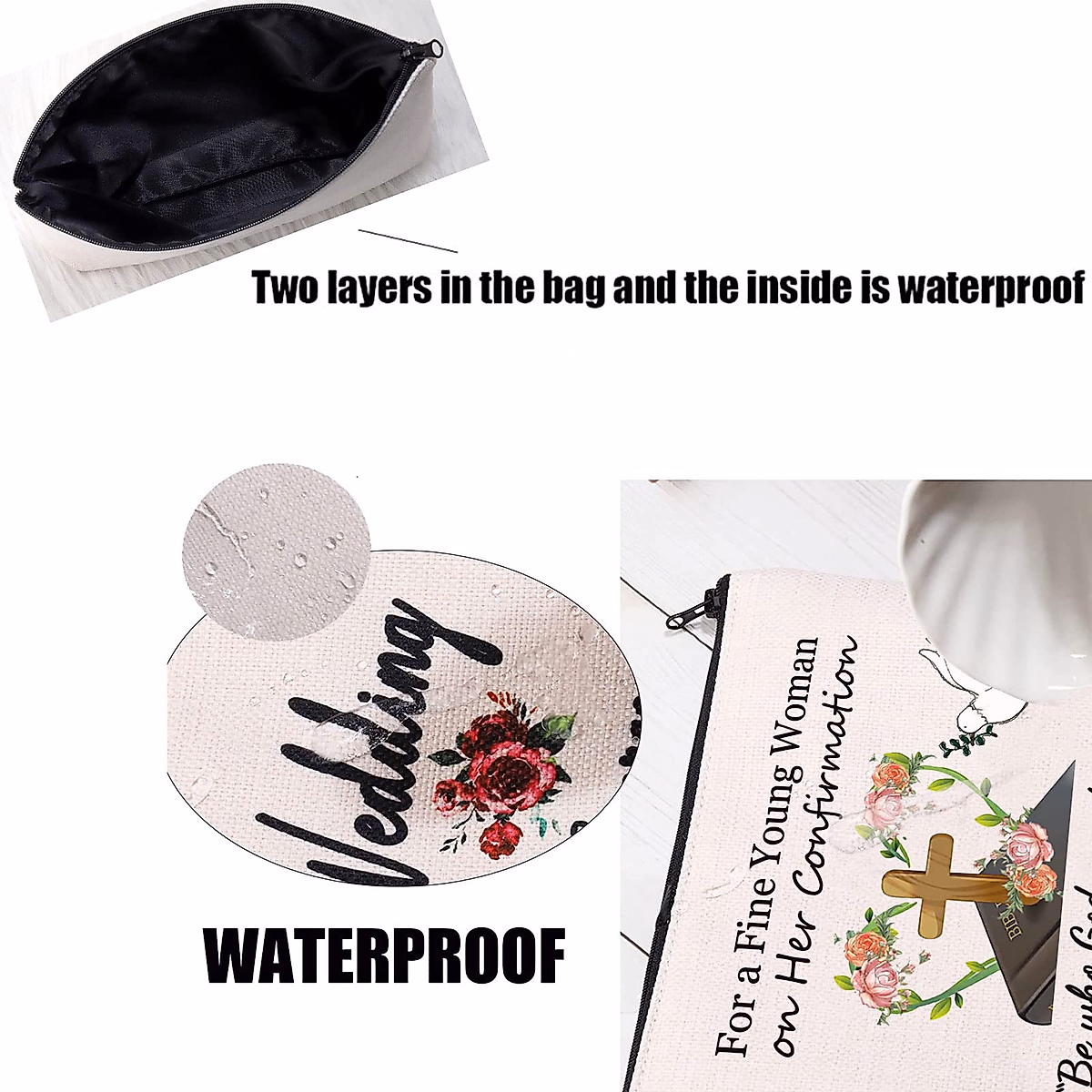 PXTIDY Confirmation Gifts Catholic Confirmation Makeup Bag Confirmed in Christ Gifts Baptism Gifts for s Christian Confirmation Gift Religious Church Gift (beige)