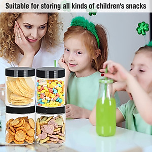 Jars with Lids, 48pcs 8 oz Plastic Containers with Lids Pen Labels Leak Proof BPA Free Airtight Refillable Clear Small Containers Storage Jars for Storing Dry Food Makeup Slime Honey Jam (8oz Black