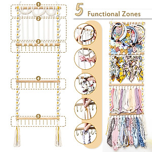 jontell Boho Nursery Storage Plushie Net Holder and Bow Hanging Holder Over Door