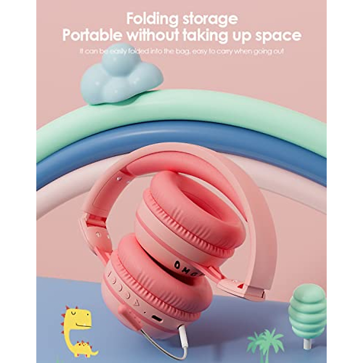 Xmenha Kids Wireless Headphones with Microphone for School - Boy Girls Noise Cancelling Ear Protection Bluetooth Headphones Foldable Children Volume Limiting for iPad Kindle Airplane Travel Tablet