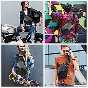 BANGE Sling Bag Waterproof Safe Protect Shell Crossbady Bag Backpack, Biking Hiking Travel Shoulder Bag (Black with USB)