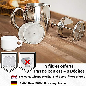 Cafetiere French Press Coffee Maker by VeoHome - Unbreakable and keeps coffee hotter for a long time thanks to its double wall (0.75 Liter)