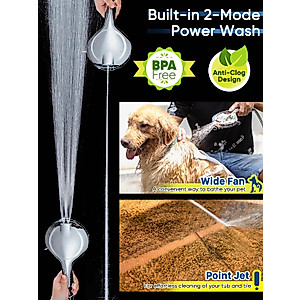 Pavezo High Pressure Shower Head Handheld 5" Large, Extra Long 72" SS Hose 10-mode Portable Detachable Shower Head with Hard Water Filter for Bathroom, Anti-clog & Powerful to Clean Tile & Pets