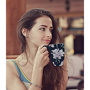 immaculife Tea Cup with Infuser and Lid for Steeping Loose Leaf Tea Bag Coffee Milk Women Office Home Gift 16oz Navy Floral Print